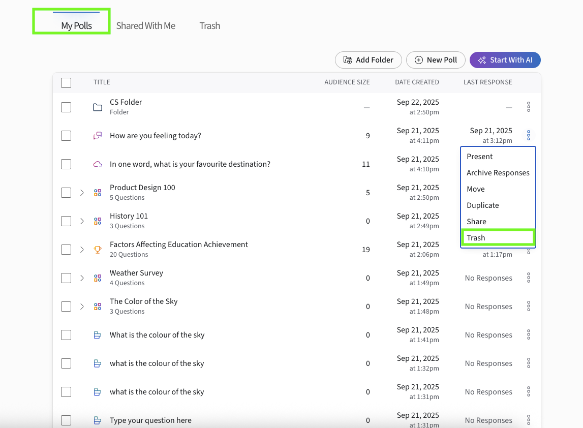 Delete and restore Poll – Poll Everywhere