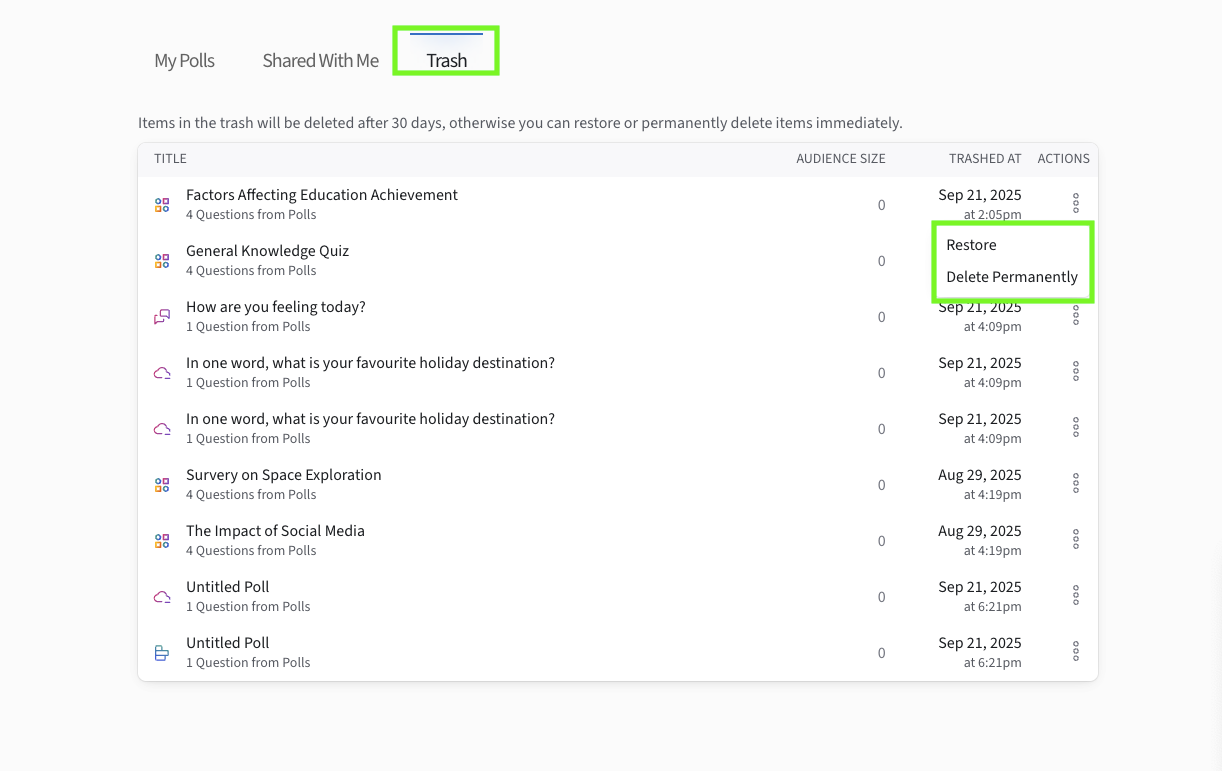 Delete and restore Poll – Poll Everywhere
