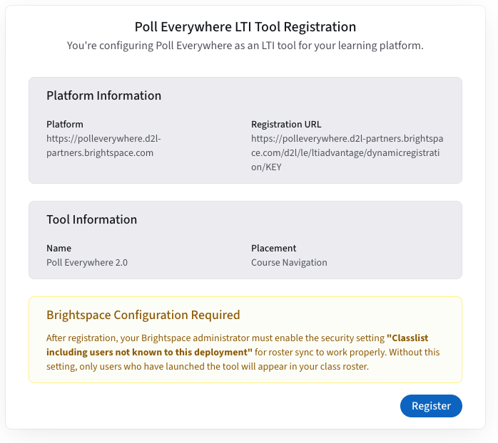 Poll Everywhere 2.0 Brightspace Dynamic Registration (recommended ...