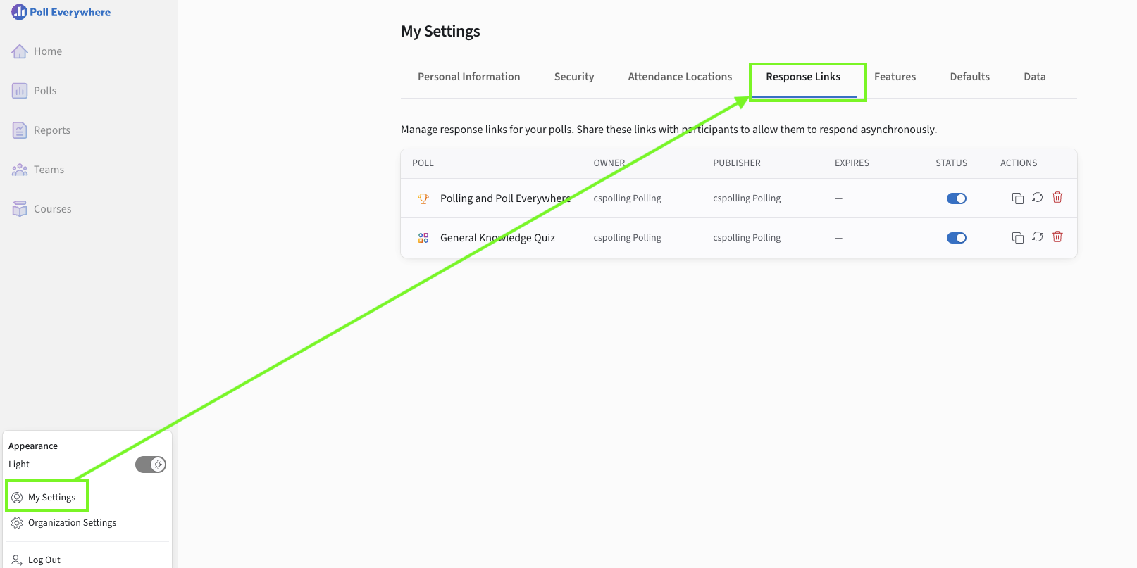 Viewing and Managing Response Links – Poll Everywhere
