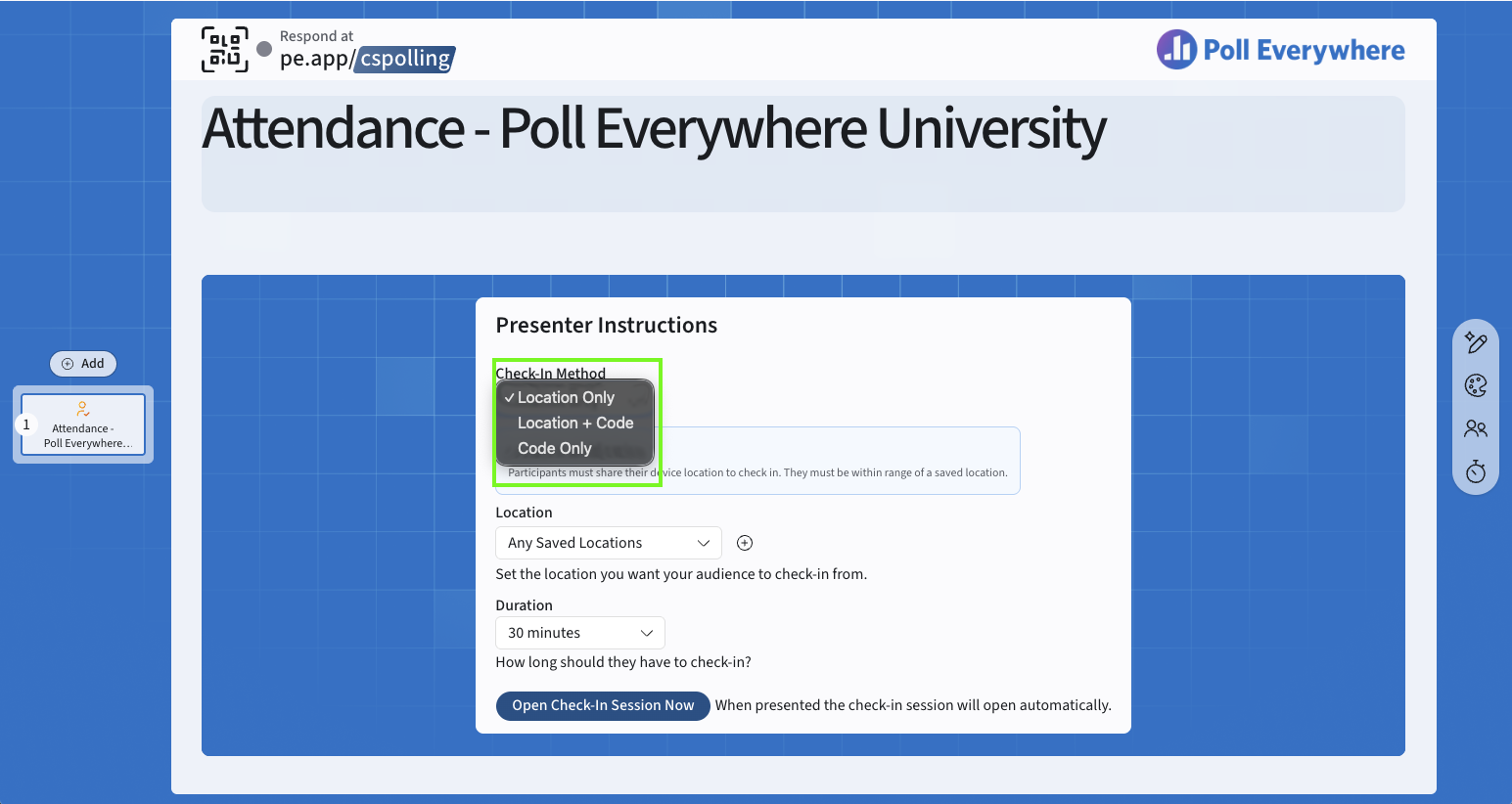 2.0 Attendance with Rotating Codes (For Presenters) – Poll Everywhere
